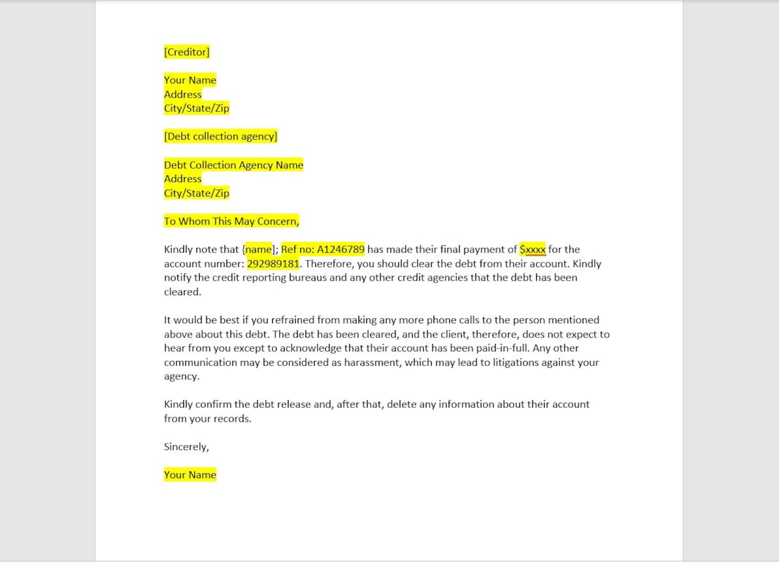 Debt Release Letter Template, Debt Release Letter, Debt Release ...