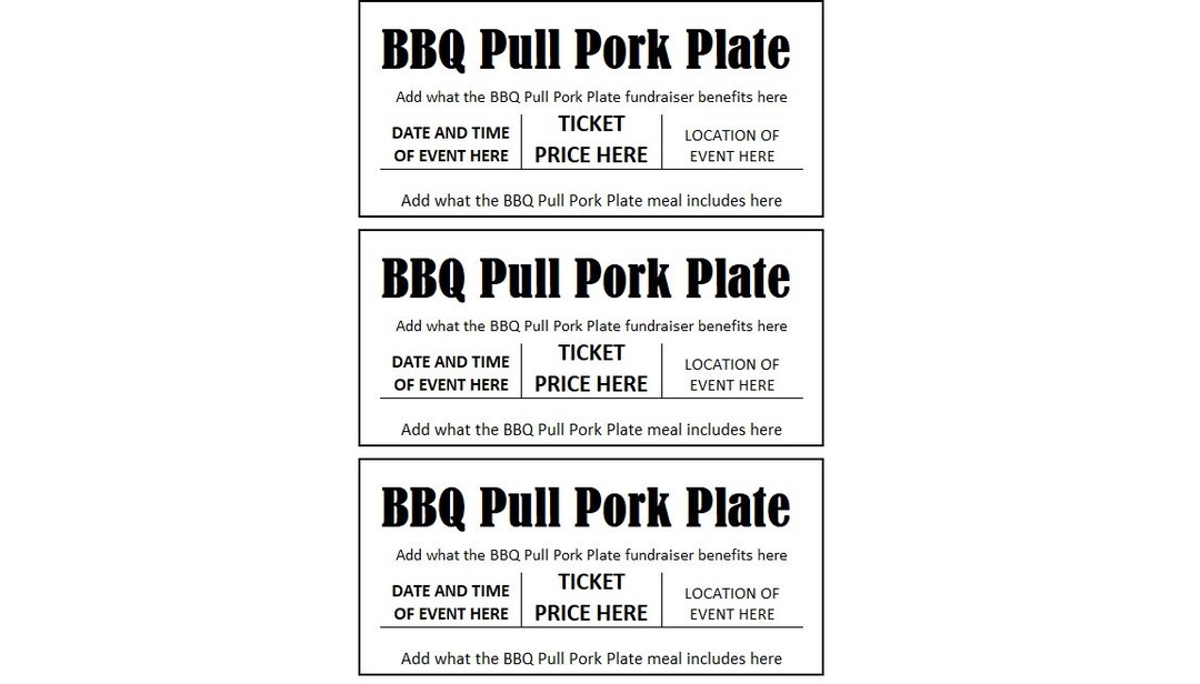 Editable Fundraiser Ticket, BBQ Pull Pork Plate Fundraiser Ticket, BBQ ...