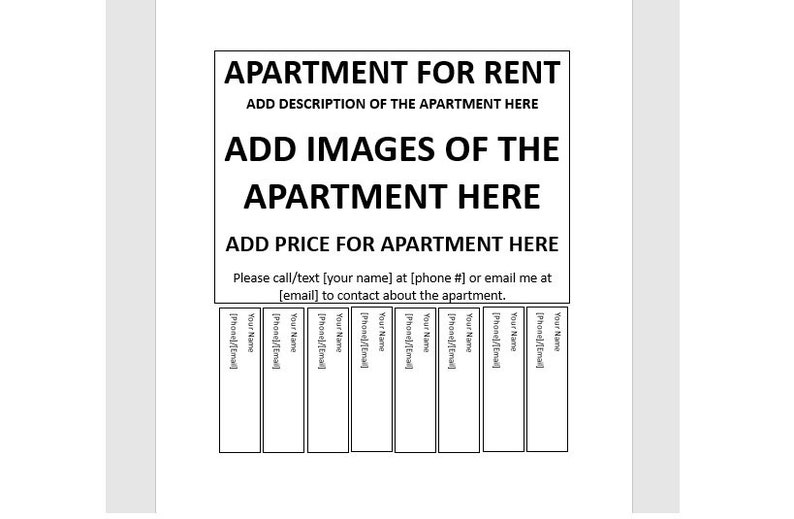 Editable Apartment for Rent Tear-off Flyer, Tear-off Flyer Template ...