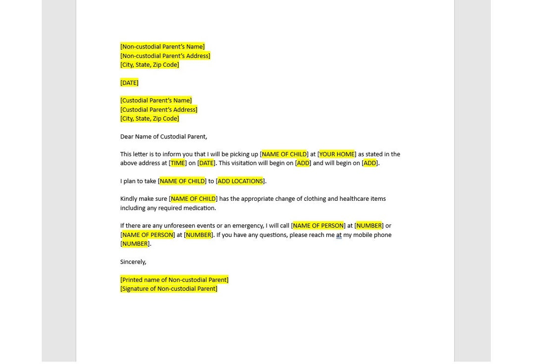 Editable Child Visitation Demand Letter Template, Demand Letter ...