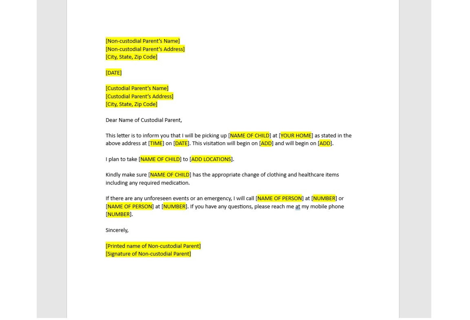 Editable Child Visitation Demand Letter Template, Demand Letter ...