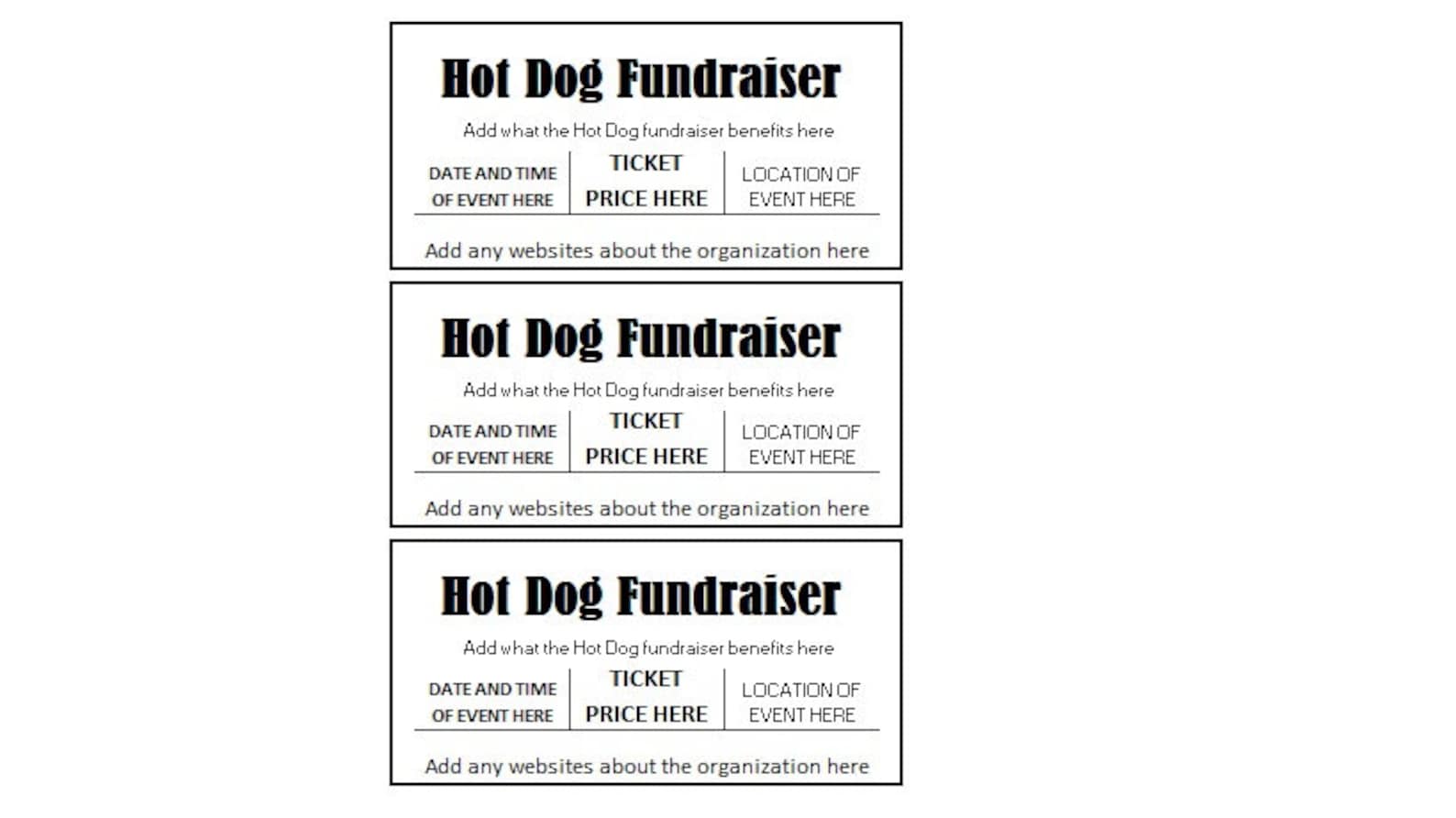 Fundraiser Ticket, Hot Dog Fundraiser Ticket, Hot Dog Fundraiser Ticket ...