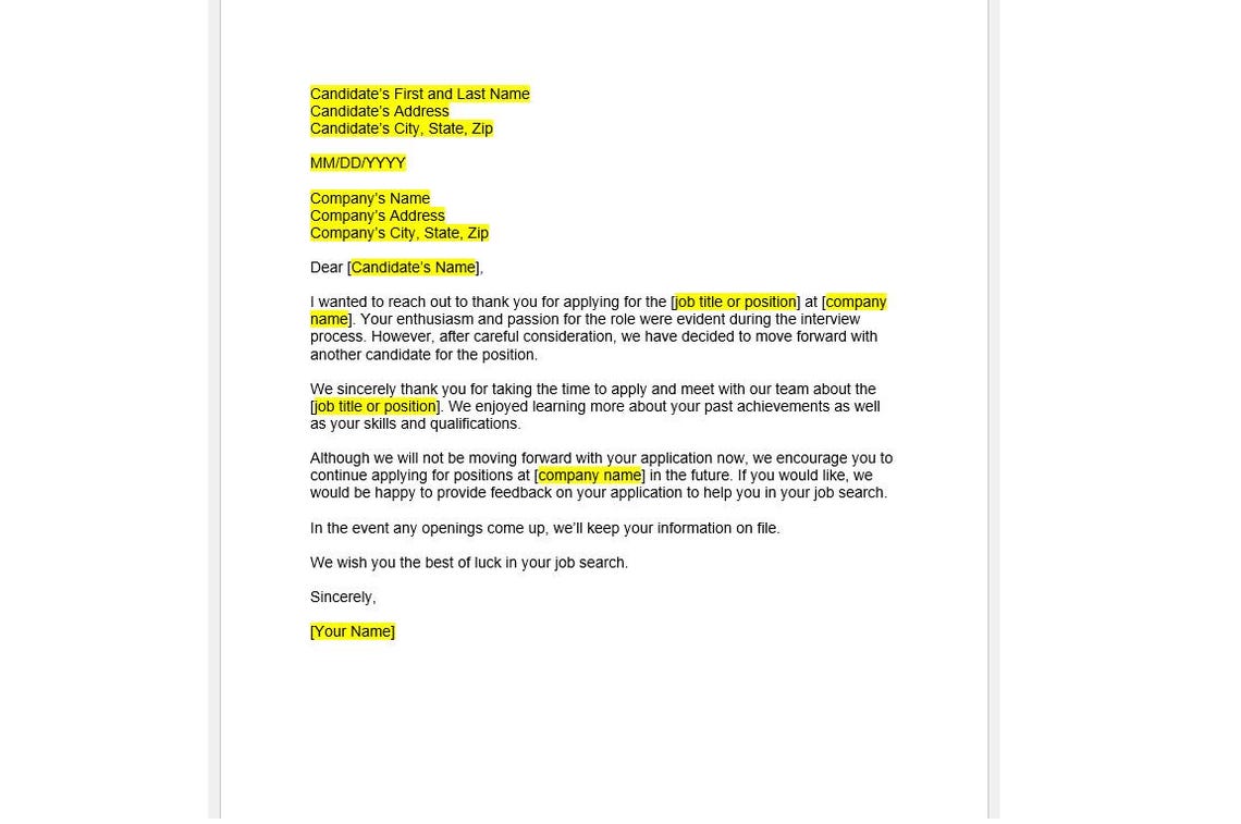 Job Rejection Letter Template, Job Rejection Letter, Rejection Letter ...