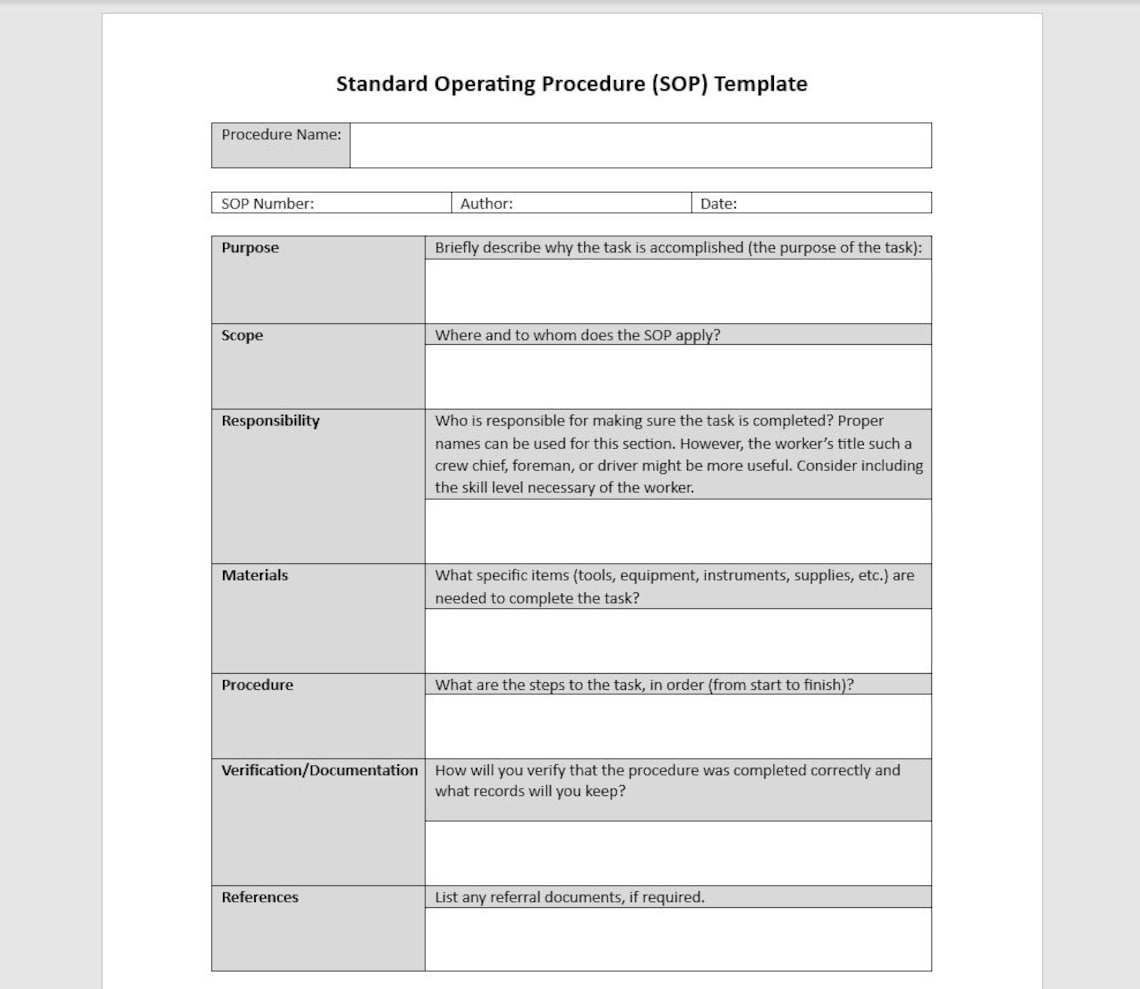Standard Operating Procedure, Standard Operating Procedure Template ...