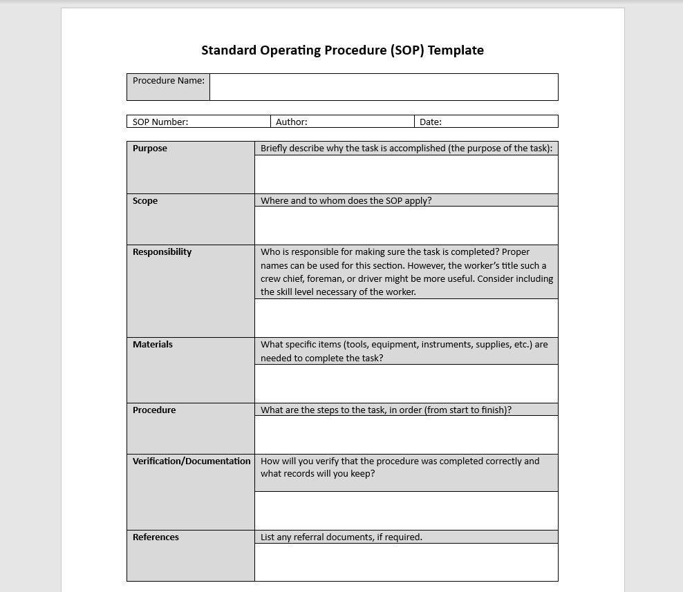 Standard Operating Procedure, Standard Operating Procedure Template ...