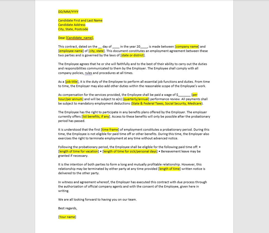 Contract Employee Job Offer, Job Offer Letter, Job Offer Template ...