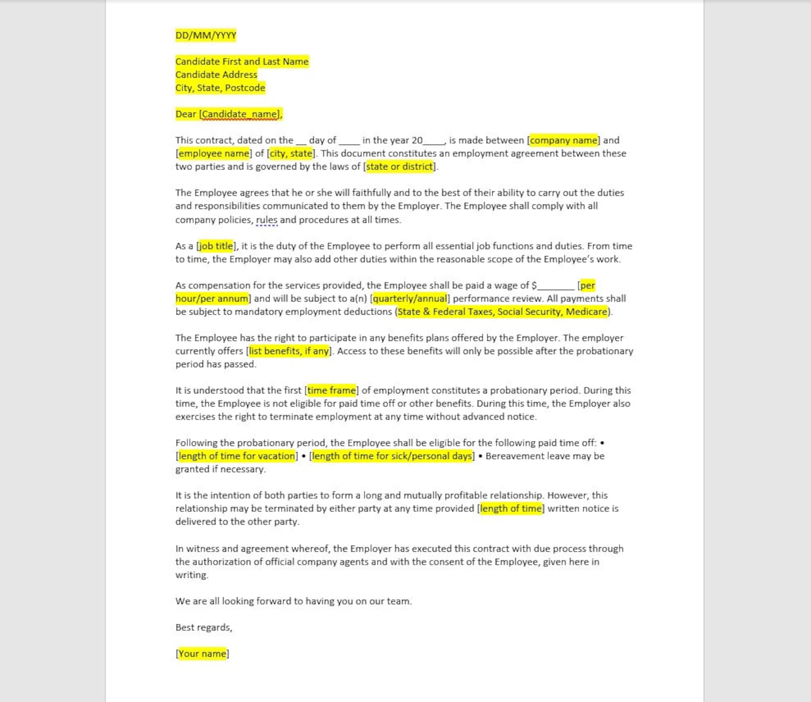 Contract Employee Job Offer, Job Offer Letter, Job Offer Template ...