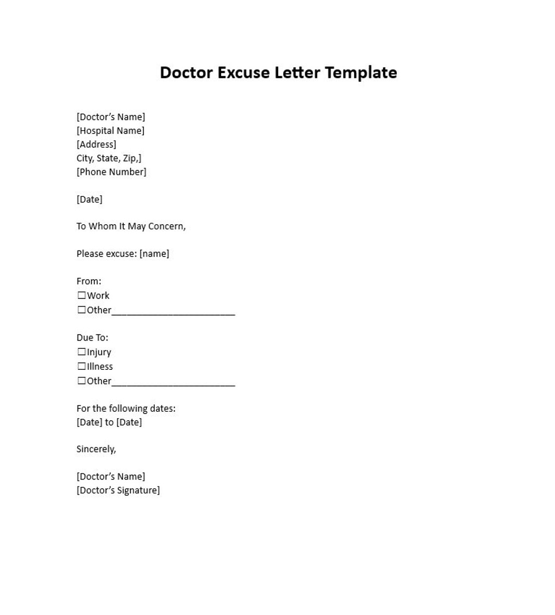 Editable Doctor Excuse Template, Doctor Excuse Note, Doctors Note for ...