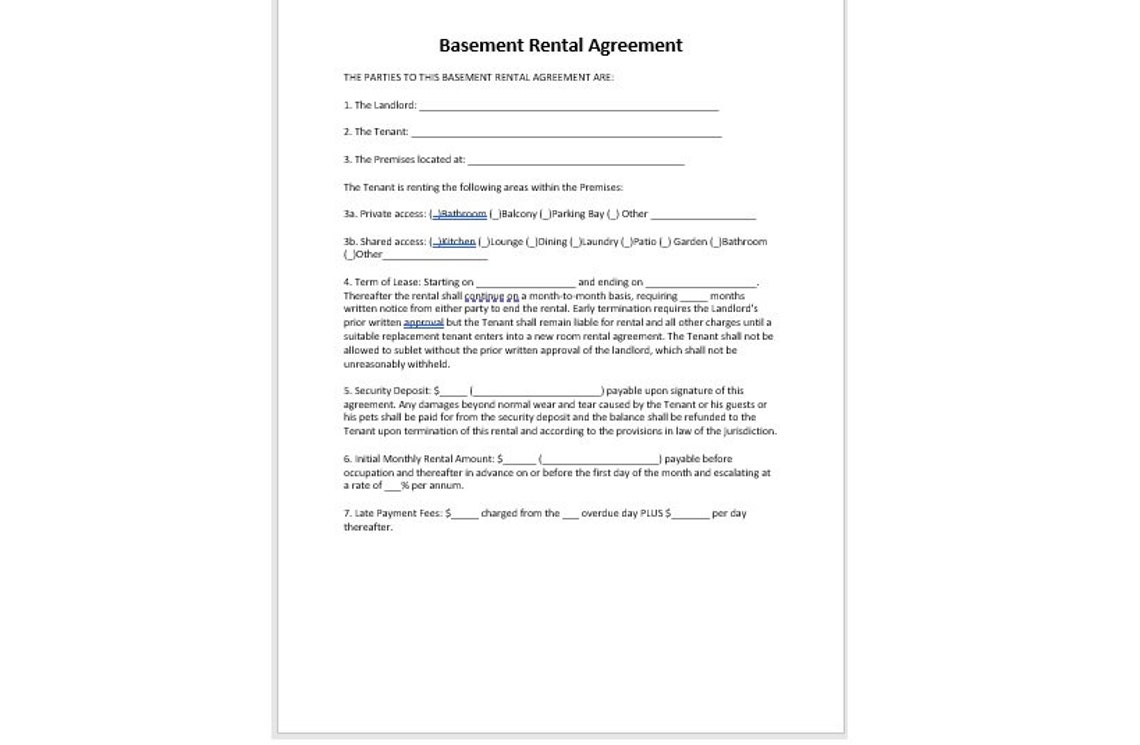 Basement Rental Agreement Template, Basement Rental Agreement Letter ...
