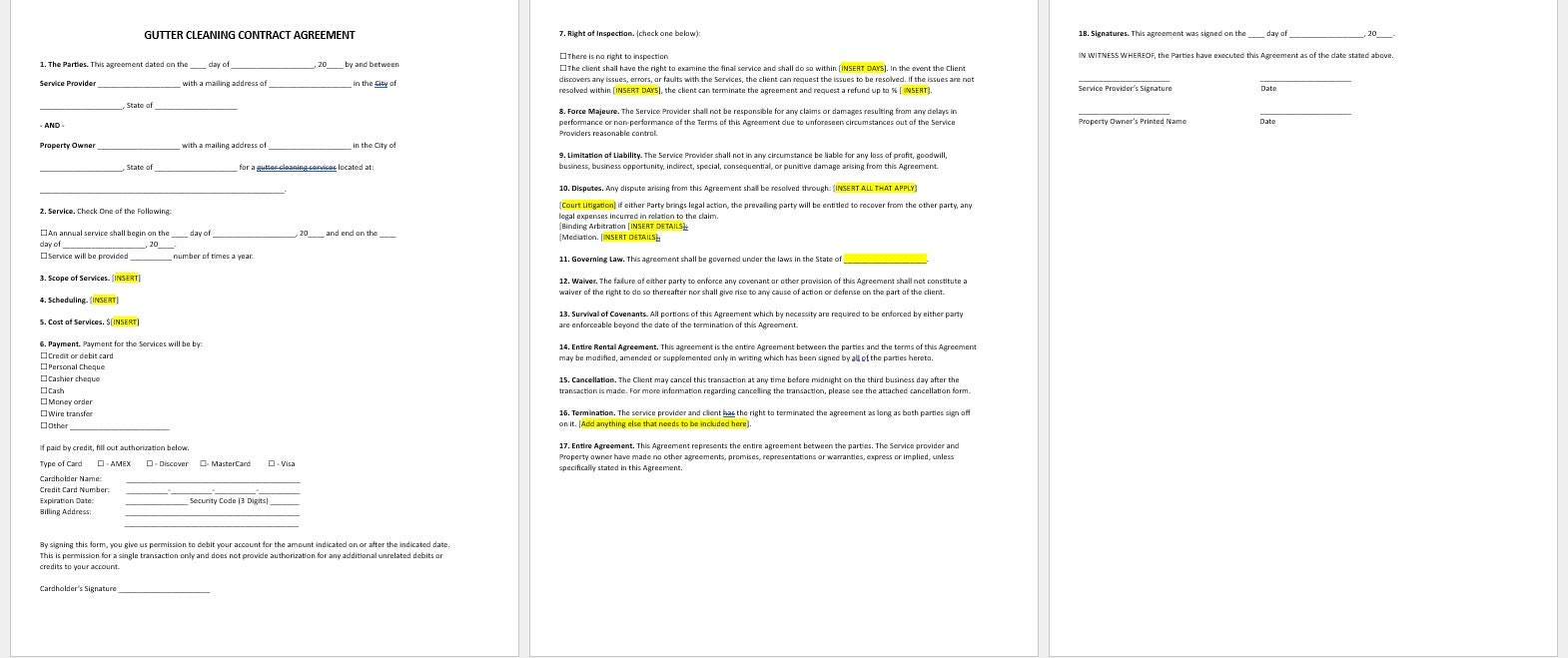 Editable Gutter Cleaning Contract, Gutter Cleaning Contract Template ...