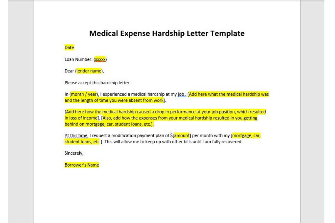 Medical Expense Hardship Letter Template, Medical Hardship Letter ...