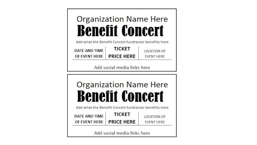 Editable Benefit Concert Fundraiser, Benefit Concert Fundraiser Ticket ...