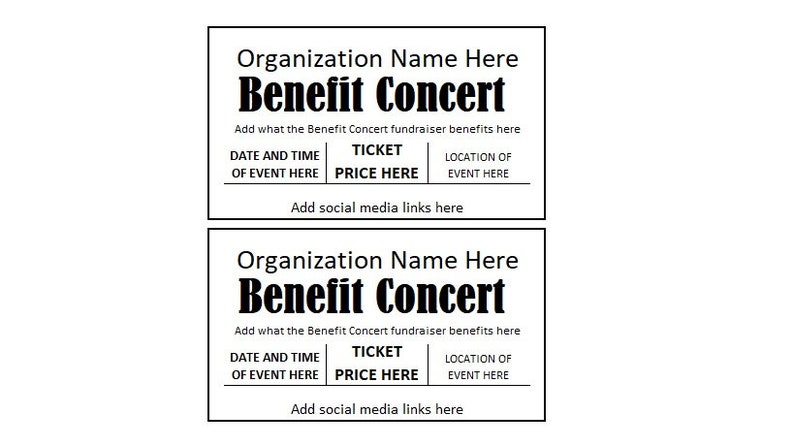 Editable Benefit Concert Fundraiser, Benefit Concert Fundraiser Ticket ...