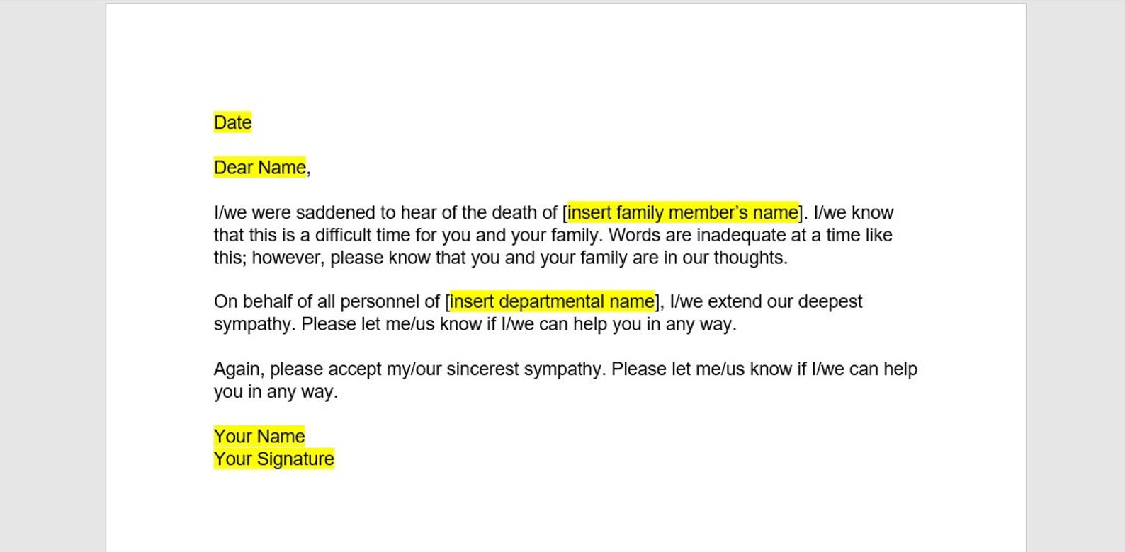 Informal Condolence Letter Template, Informal Condolence Letter ...