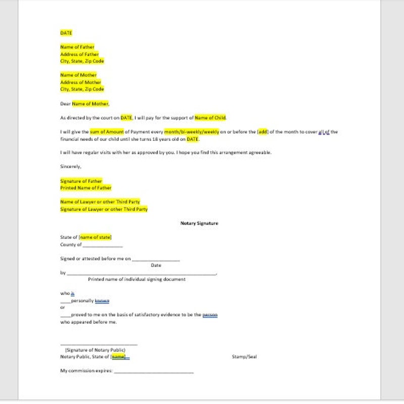 Child Support Agreement Letter - Etsy