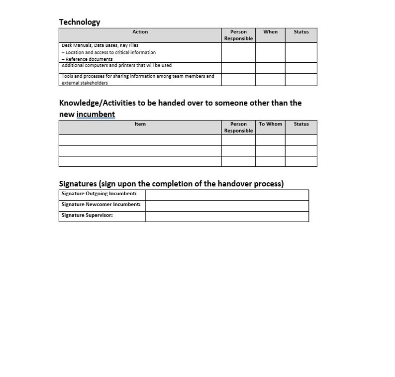 Role Handover Template, Role Handover, Job Role Handover, Word Template ...