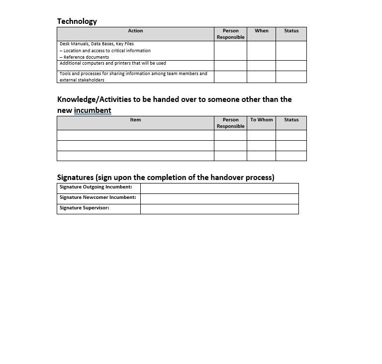 Role Handover Template, Role Handover, Job Role Handover, Word Template ...