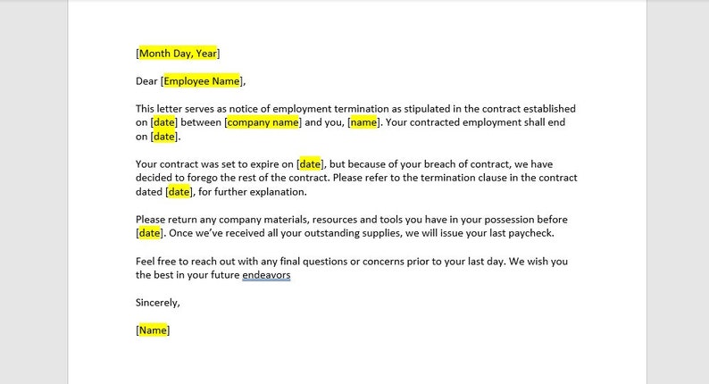 Contract Employee Termination Letter Template, Termination Letter ...