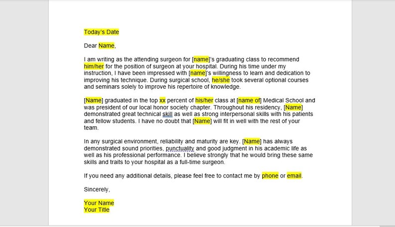 Surgeon Recommendation Letter Template, Surgeon Recommendation Letter ...