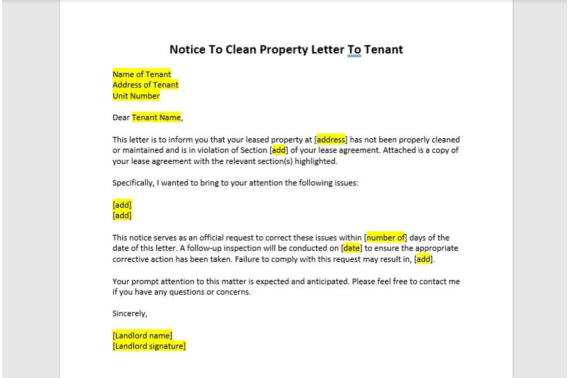 Landlord Notice to Clean Property, Landlord Notice to Clean Property ...