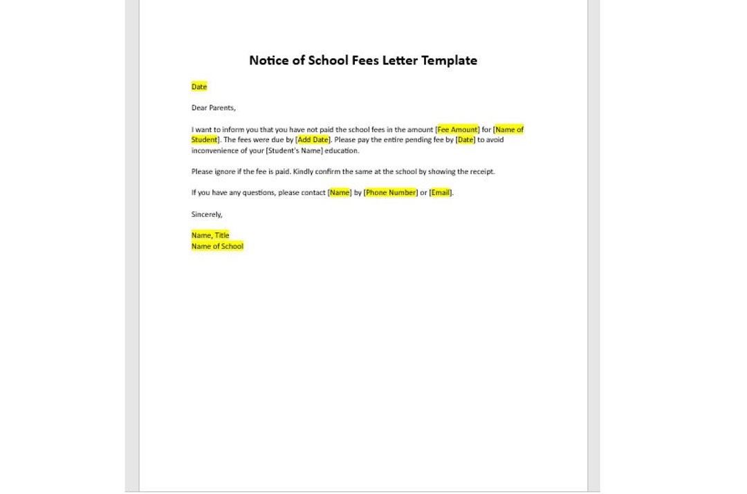 Notice of School Fees Letter Template, Notice of School Fees Letter ...