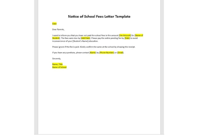 Notice of School Fees Letter Template, Notice of School Fees Letter ...