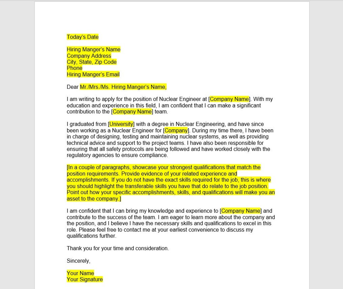 Nuclear Engineer Cover Letter, Nuclear Engineer Cover Letter Template ...