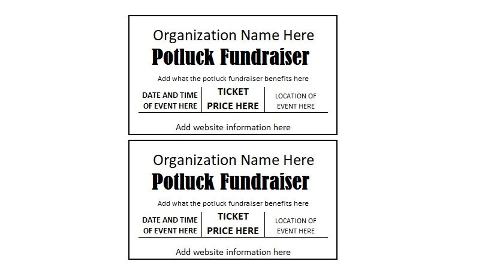 Editable Ticket, Potluck Fundraiser Ticket, Potluck Fundraiser Ticket ...