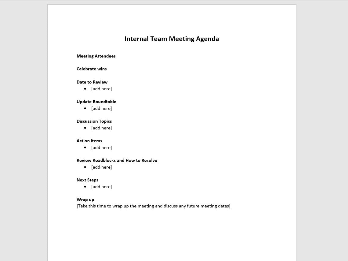 Internal Team Meeting Agenda Template, Meeting Agenda, Staff Meeting ...