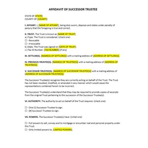 Affidavit of Successor Trustee Form, Affidavit of Successor Form ...