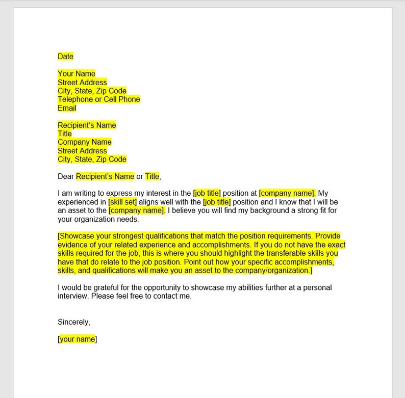 Simple Cover Letter, Cover Letter Template, Editable Cover Letter ...