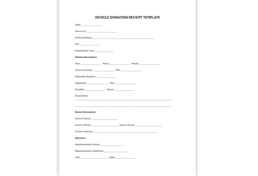 Vehicle Donation Receipt Template, Receipt, Receipt Template, Word ...