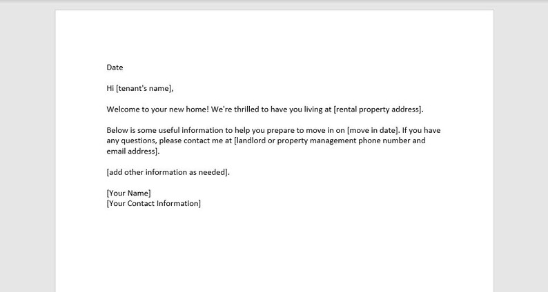 New Tenant Welcome Letter Template, New Tenant Welcome Letter, New ...