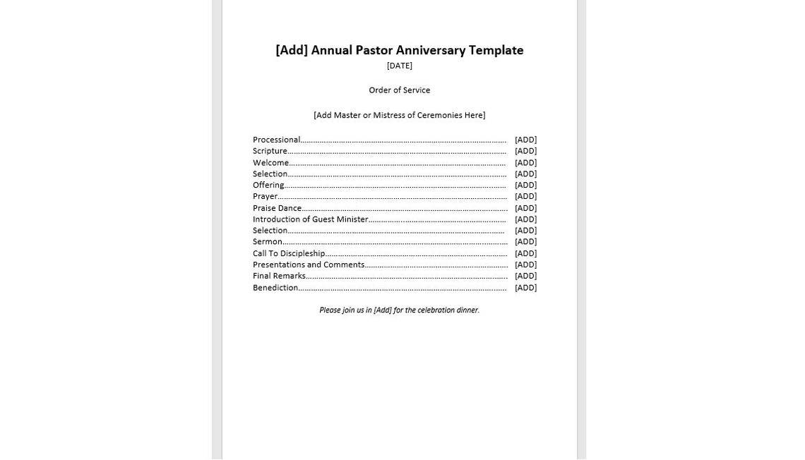 Editable Pastors Anniversary Program Template, Pastors Anniversary ...
