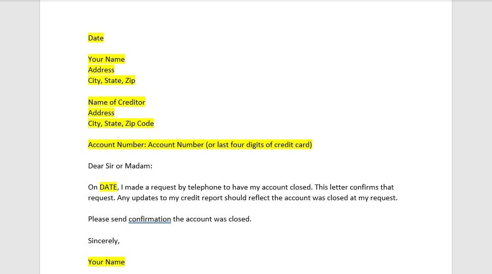 Letter for Closing Your Credit Card, Letter for Closing Your Credit ...