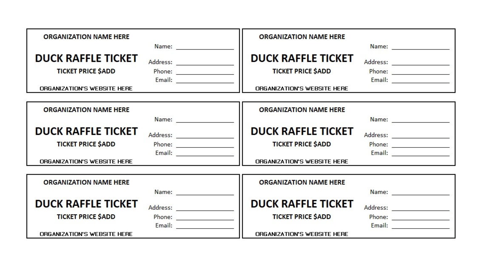 Editable Duck Raffle Ticket, Duck Raffle, Enter to Win Printable Ticket ...