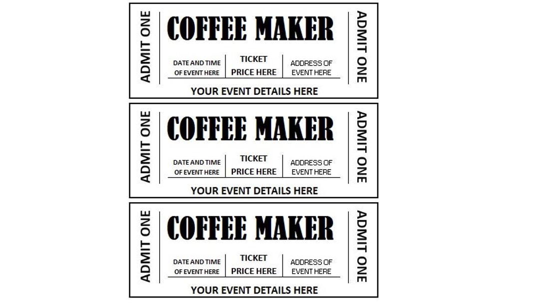 Editable Coffee Maker Event Ticket, Coffee Maker Raffle Ticket ...
