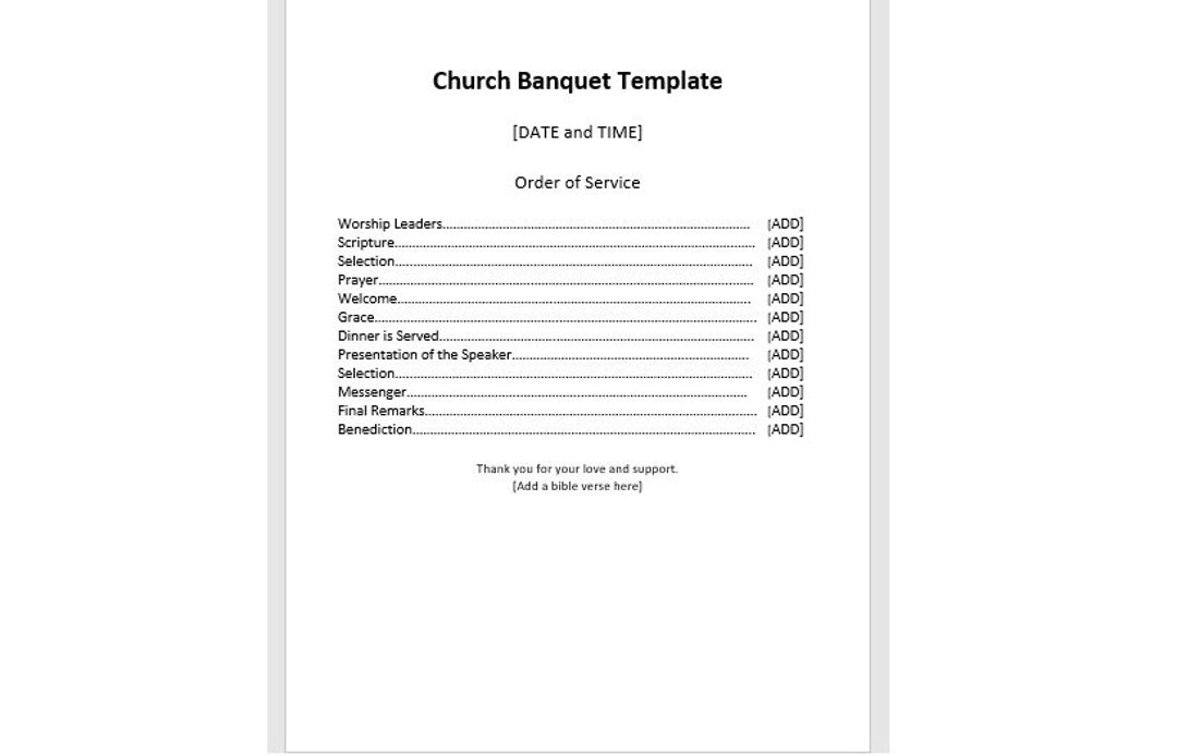 Editable Church Banquet Program Template, Church Banquet Program ...