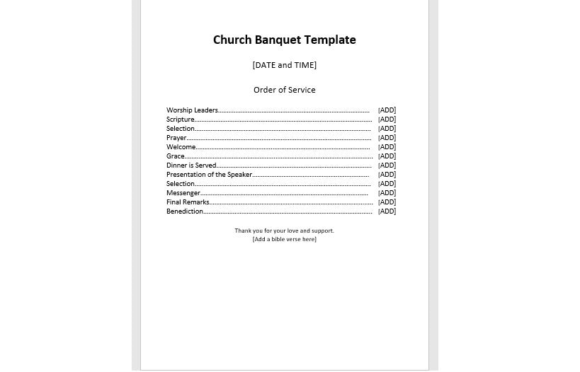 Editable Church Banquet Program Template, Church Banquet Program ...