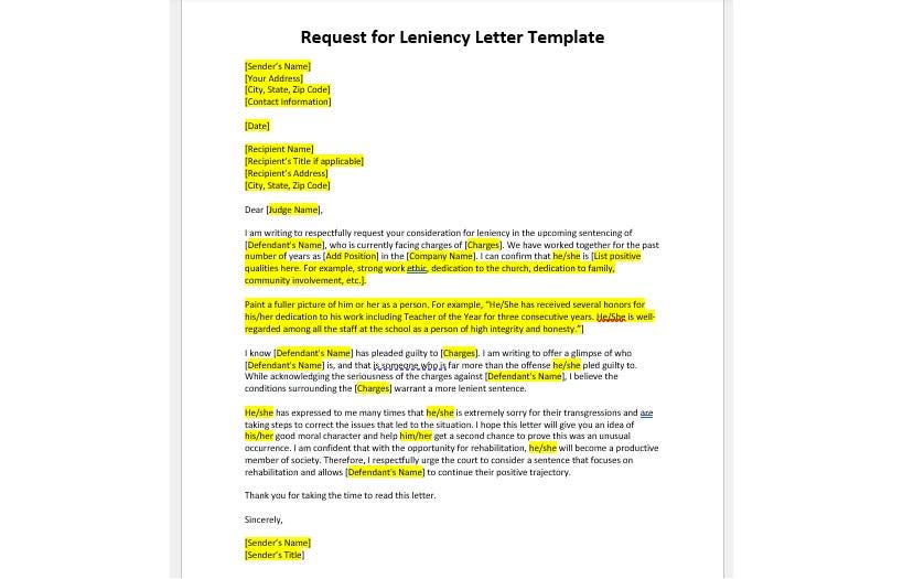 Leniency Letter to Judge Letter Template, Leniency Letter Template ...