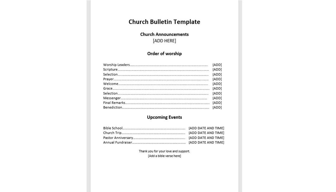 Editable Church Bulletin Template, Bulletin Template, Church Bulletin ...