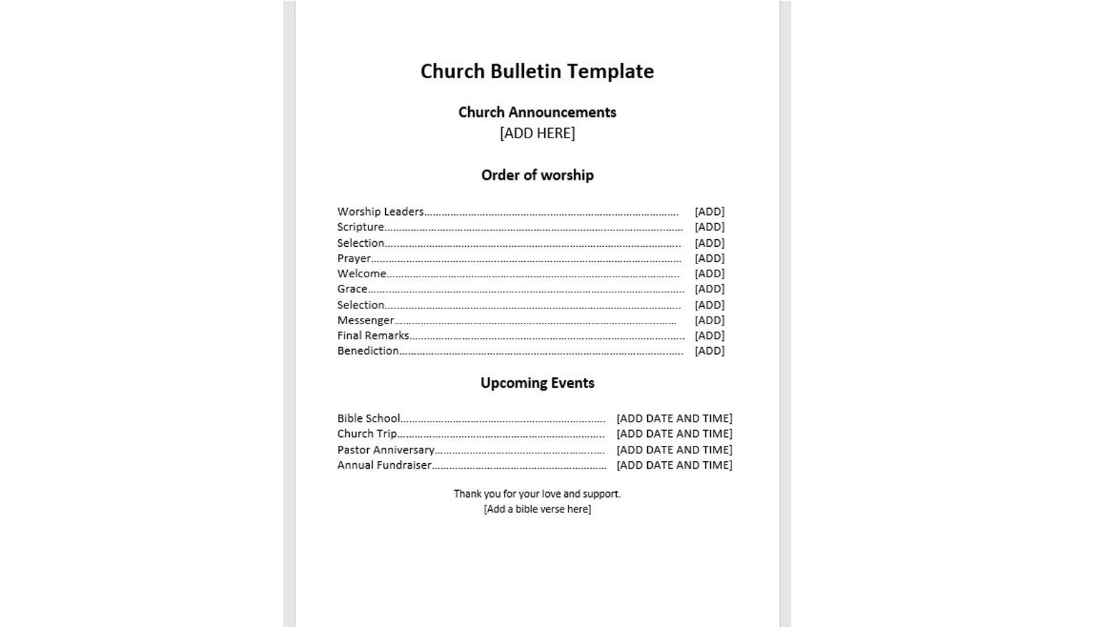 Editable Church Bulletin Template, Bulletin Template, Church Bulletin ...
