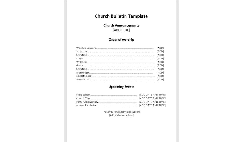 Editable Church Bulletin Template, Bulletin Template, Church Bulletin ...