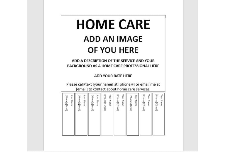 Editable Home Care Tear-off Flyer, Tear-off Flyer Template, Home Care ...
