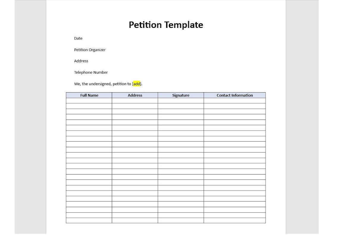 Editable Support Petition, Support Petition Template, Petition Template ...