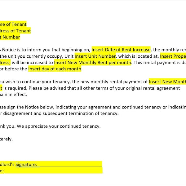 Rent Increase Letter - Etsy UK