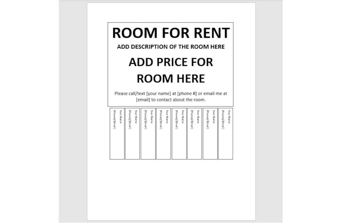 Editable Room for Rent Tear-off Flyer, Tear-off Flyer Template, Room ...