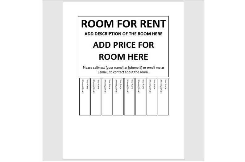Editable Room for Rent Tear-off Flyer, Tear-off Flyer Template, Room ...