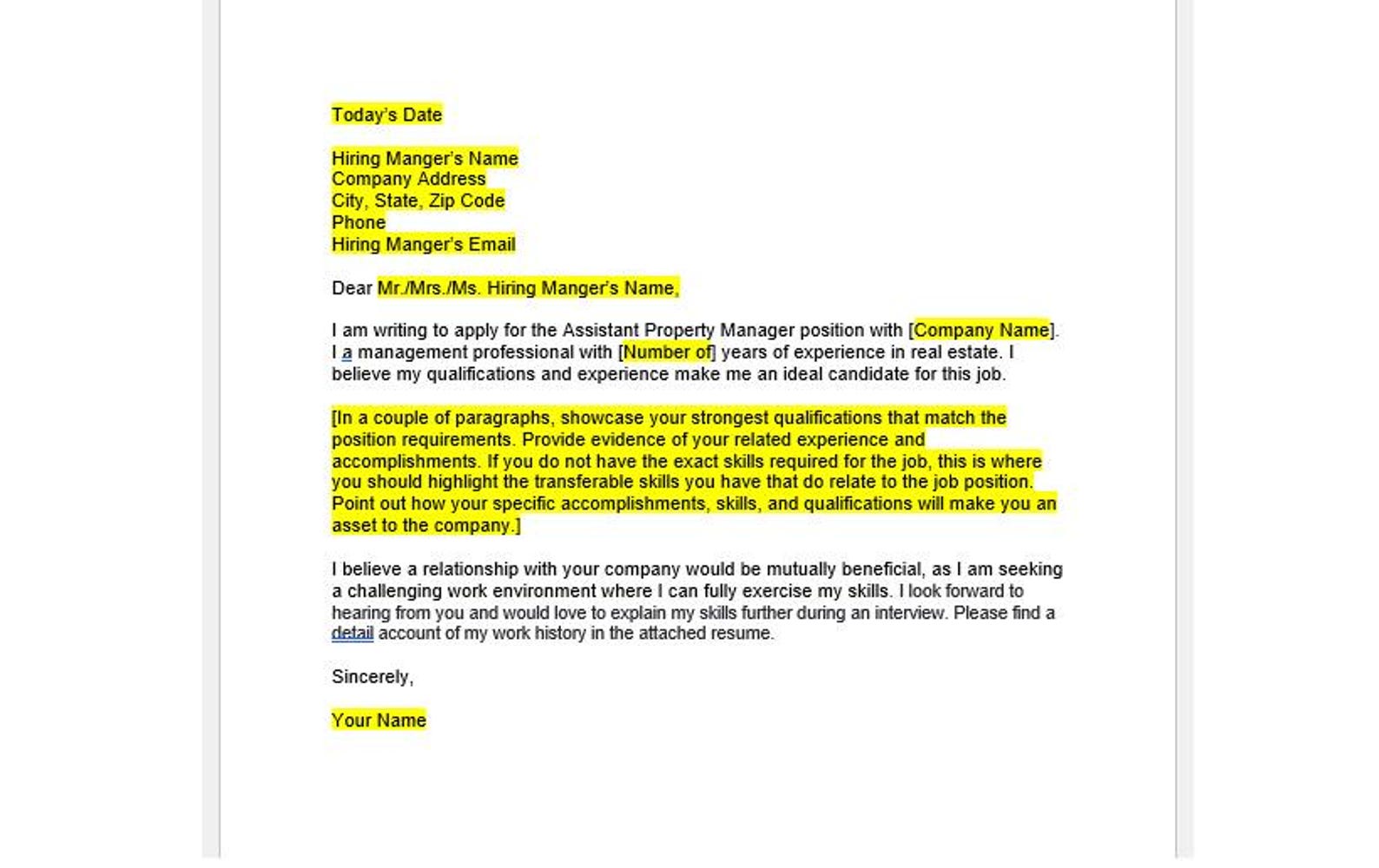 Assistant Property Manager Cover Letter, Cover Letter Template ...