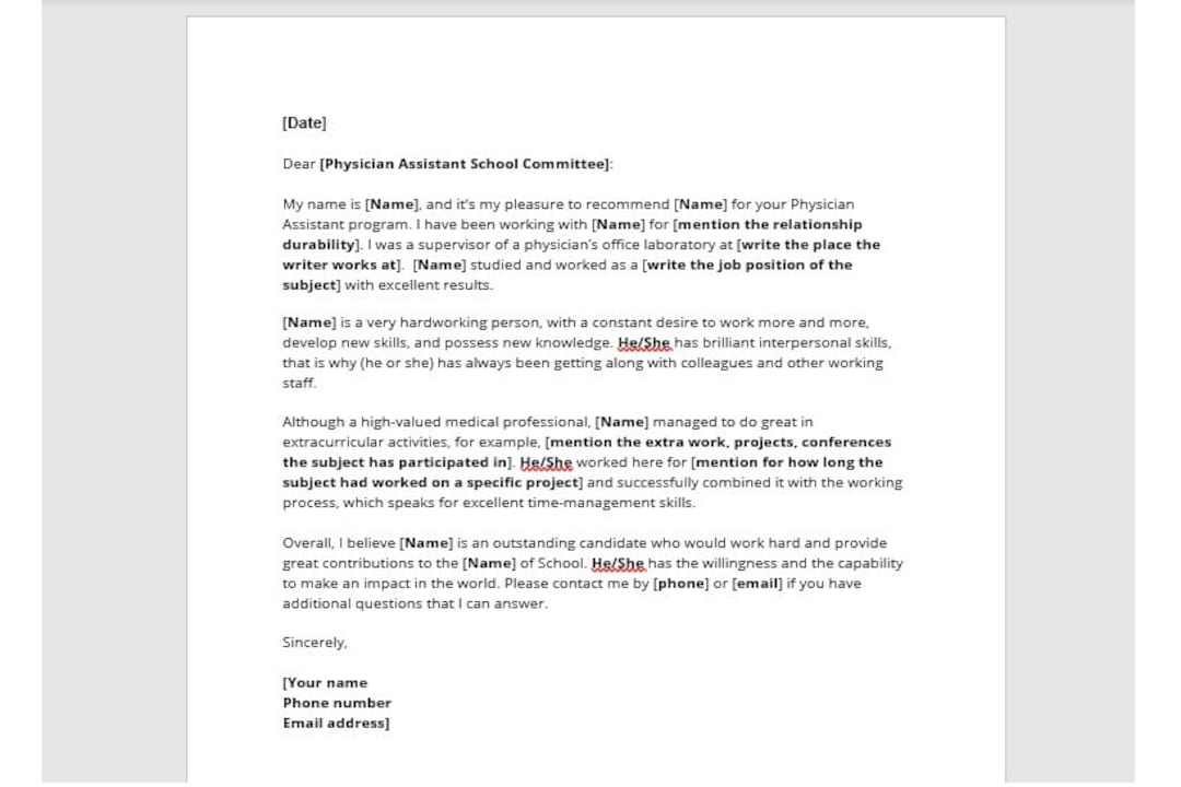 Physician Assistant Recommendation Letter Template, Physician Assistant ...